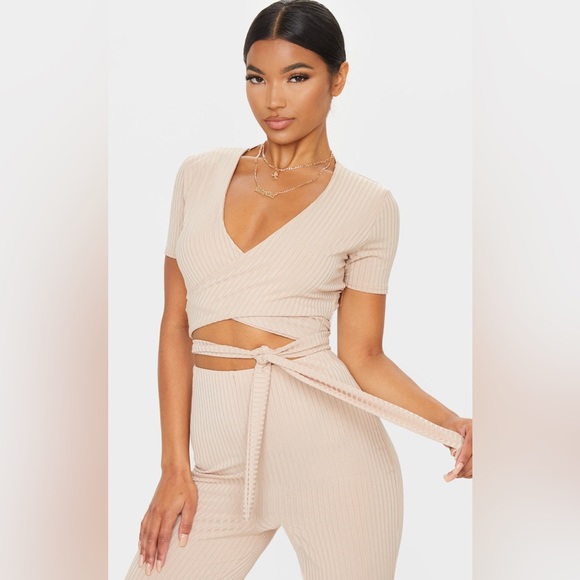 PrettyLittleThing | Tops | Prettylittlething Nwt Stone Rib Tie Front ...